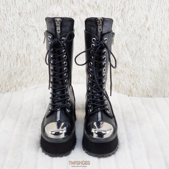 Demonia | Shoes | Gravedigger Unisex Chrome Toe Cap Platform Combat ...